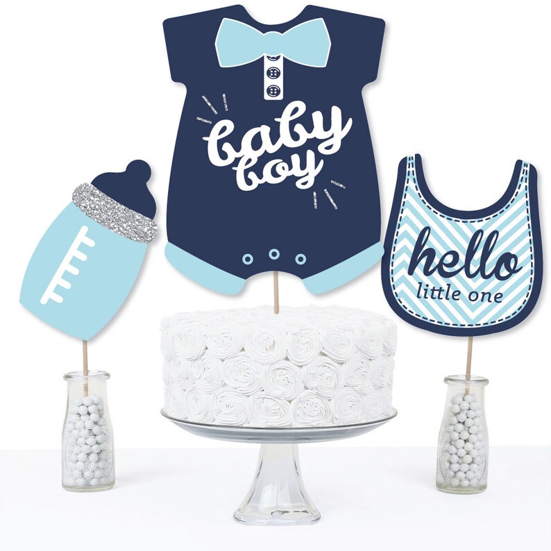 Hello Little One - Blue & Silver - Centerpiece Sticks - Boy Baby Shower ...