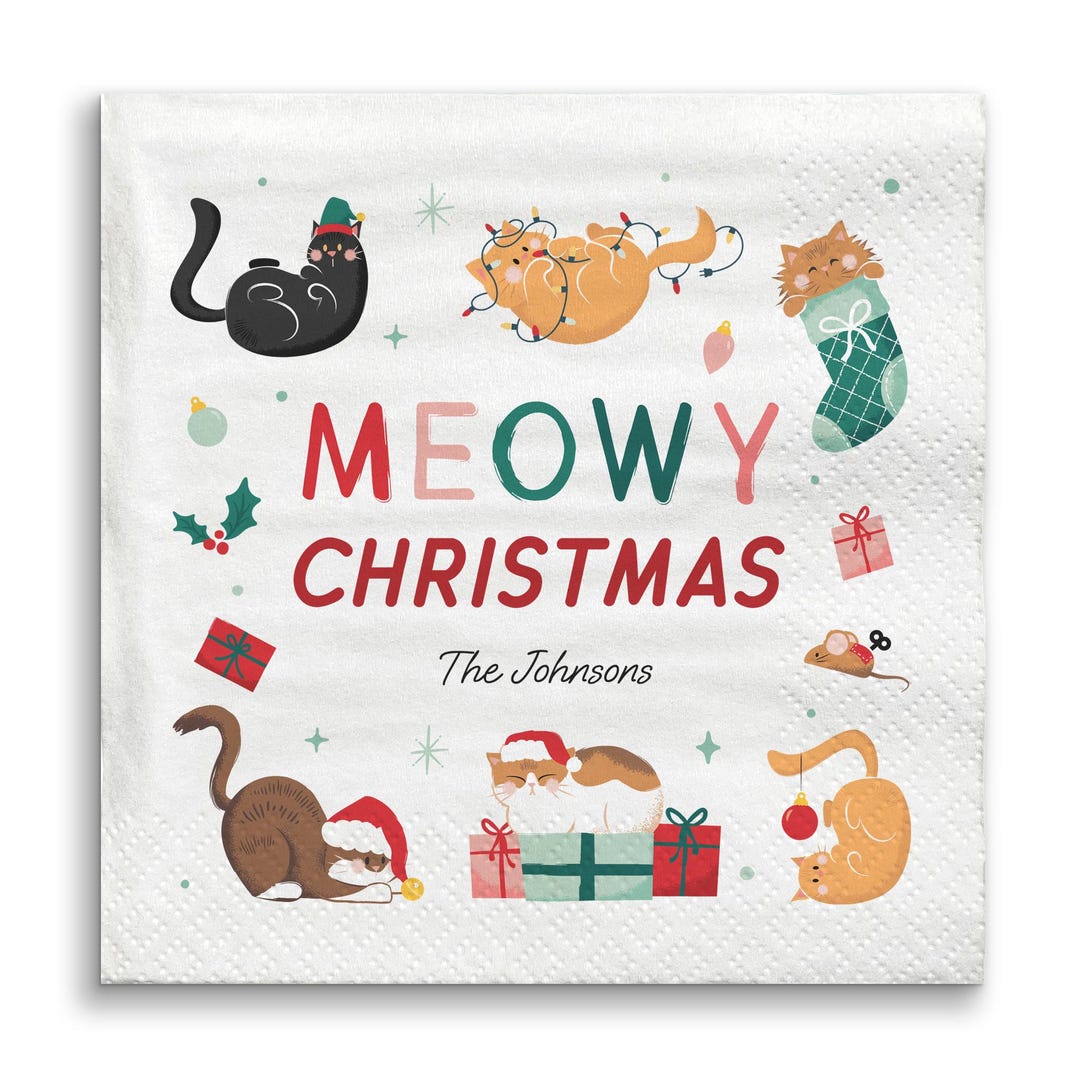 Personalized Cat Christmas Napkins, Pets Holiday Decor, White 3-ply ...