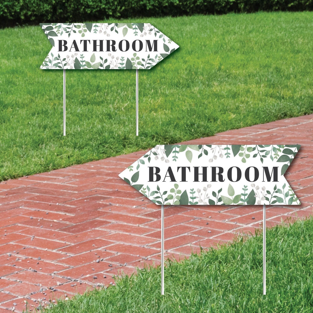 Boho Botanical Wedding Bathroom Signs - Greenery Wedding Sign Arrow ...