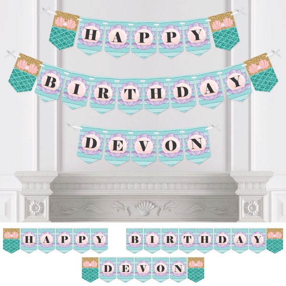 Custom Let's Be Mermaids - Personalized Birthday Party Bunting Banner ...