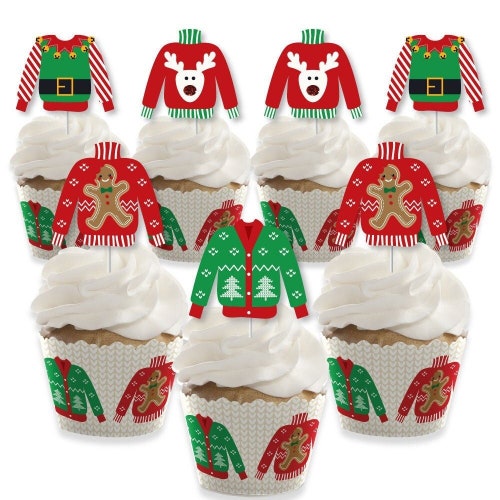 12 Ugly Sweater Cupcake Toppers Holiday Party Christmas Cake - Etsy
