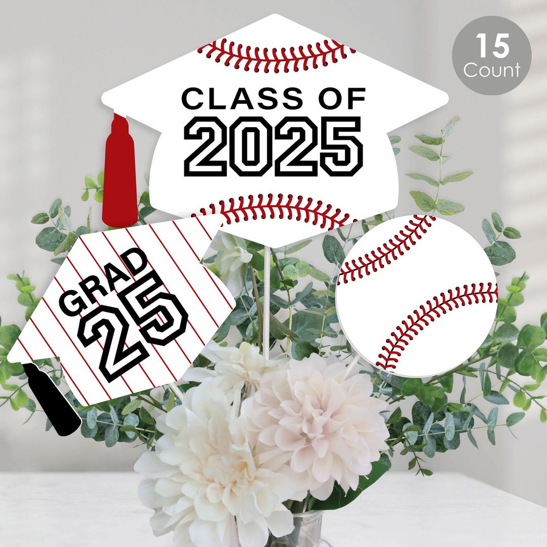 Grad Baseball - 2025 Graduation Party Centerpiece Sticks - Table ...