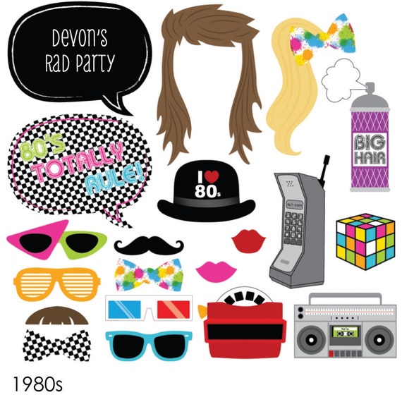 80's Retro Photo Booth Props - 80's Retro with Mustache, Hat, Bow Tie ...