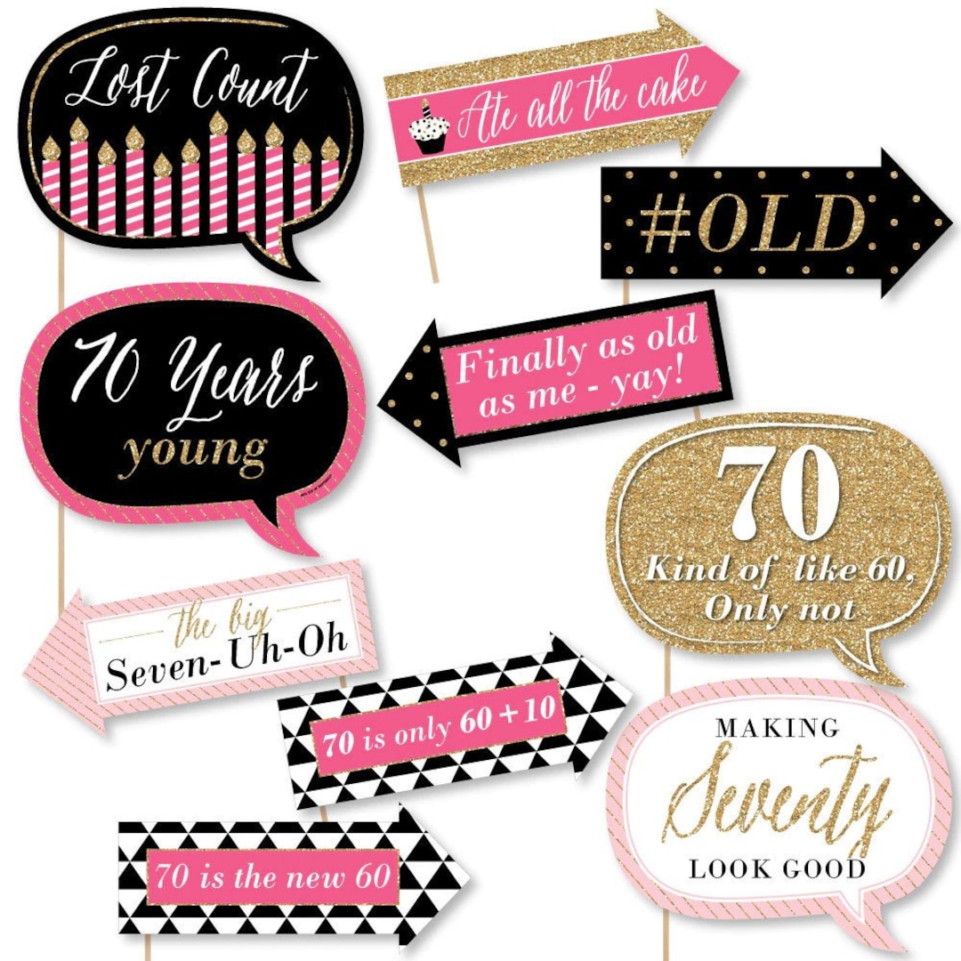 Funny Chic 70th Birthday - Pink, Black and Gold - Photo Booth Props ...
