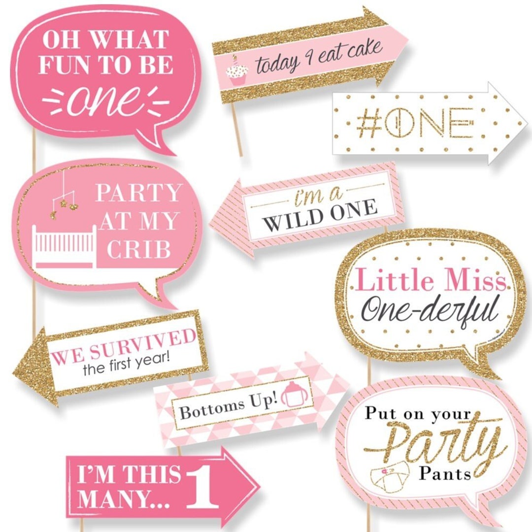 Funny Fun to Be One - 1st Birthday Girl - Photo Booth Props - First ...