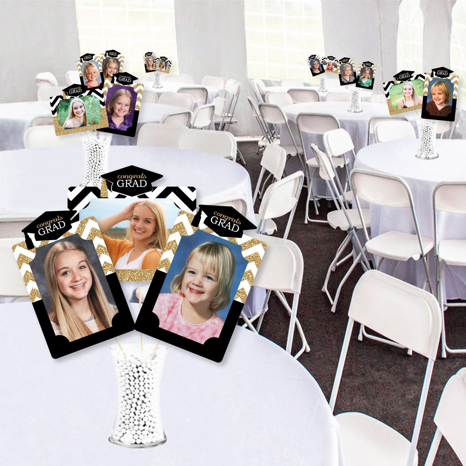 Black & Gold Grad Photo Table Toppers Tassel Worth the - Etsy