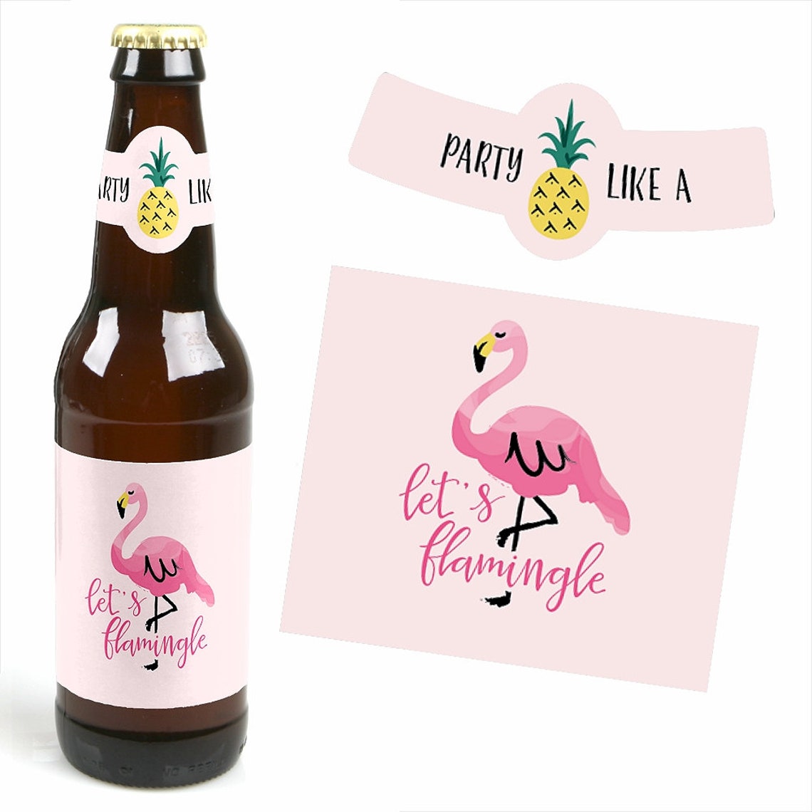 Pink Flamingo Beer Labels 6 Beer Bottle Labels & 1 Carrier | Etsy