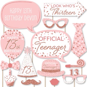 13th Pink Rose Gold Birthday - Personalized Happy Birthday Party Photo ...