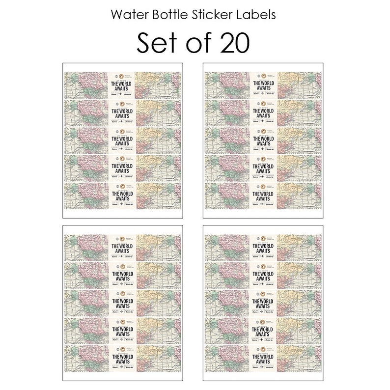 Travel Themed Water Bottle Sticker Labels Waterproof Self - Etsy