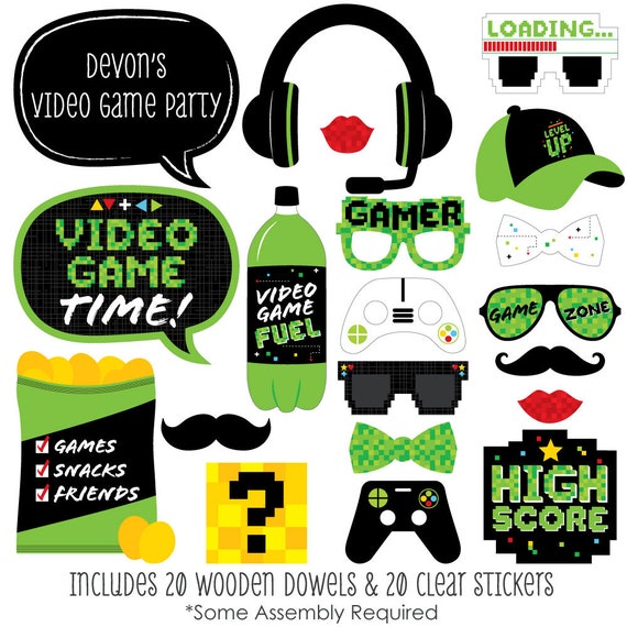 Game Zone Photobooth Kit W/Custom Talk Bubble - Pixel Video Game Party ...