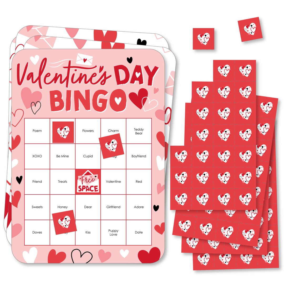 Happy Valentine’s Day - Bingo Cards and Markers - Valentine Hearts ...