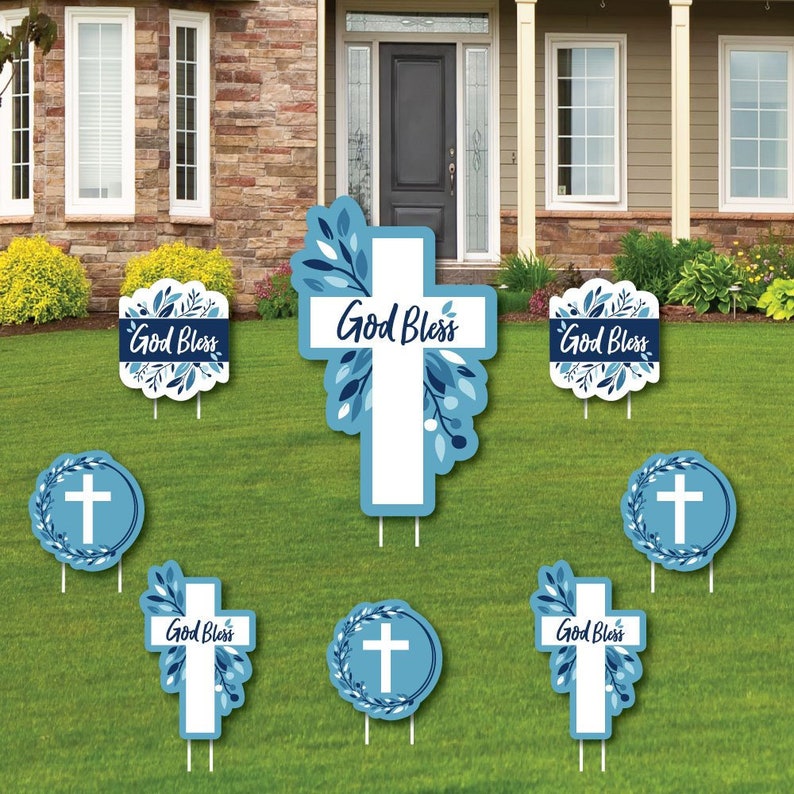 Blue Elegant Cross Yard Sign and Outdoor Lawn Decorations | Etsy