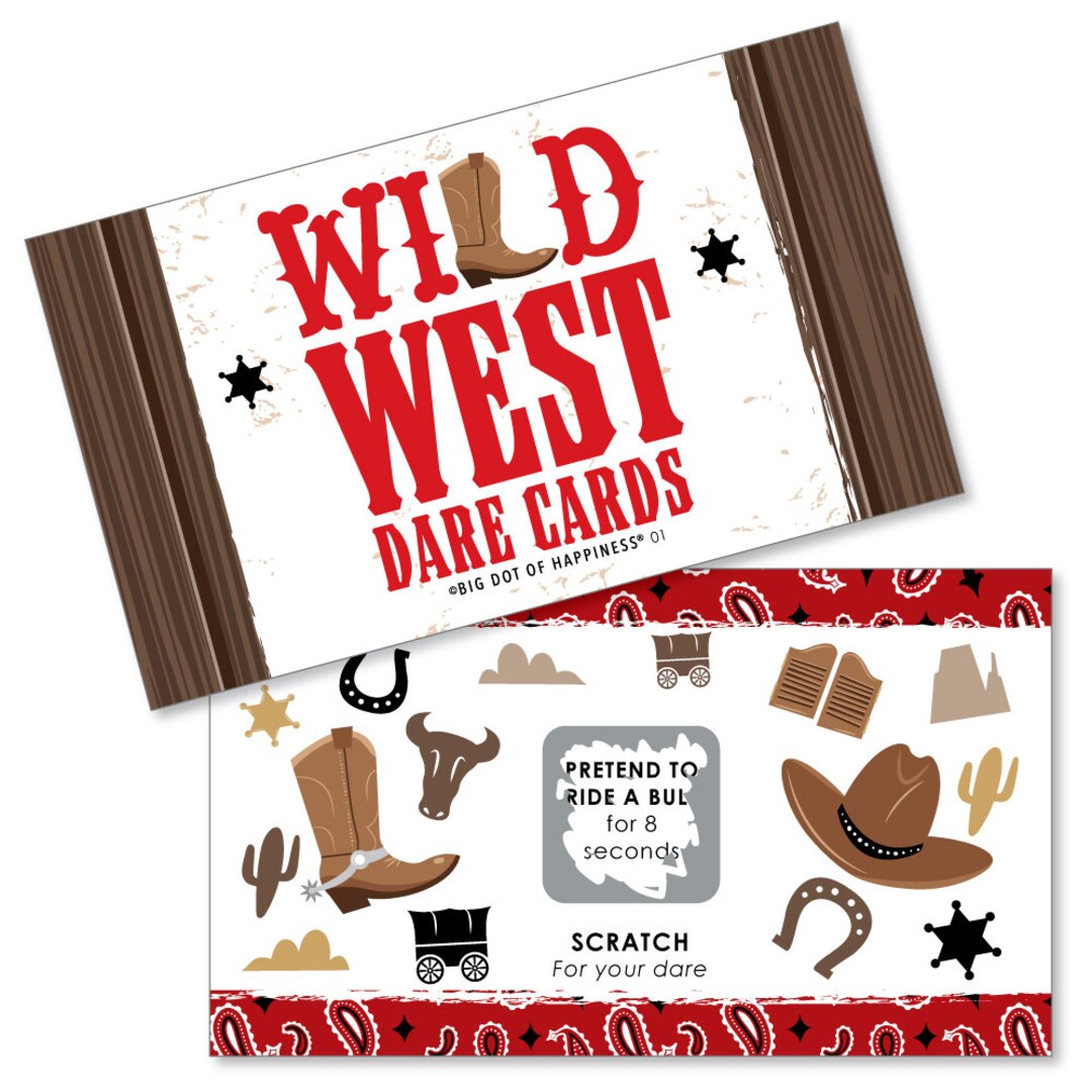 Western Hoedown - Wild West Cowboy Party Game Scratch off Dare Cards ...