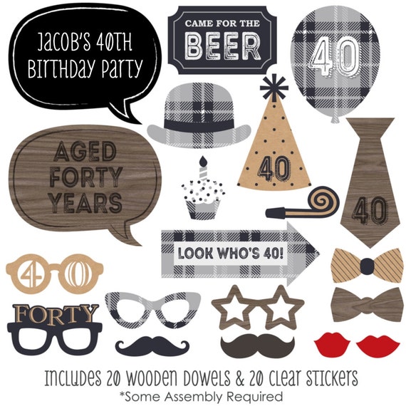 40th Milestone Birthday - Party Photo Booth Props - Custom Birthday ...