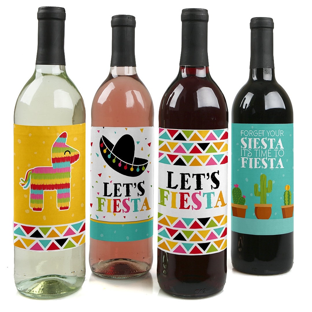 Let's Fiesta Wine Labels - Mexican Party Wine Labels - Cinco De Mayo ...
