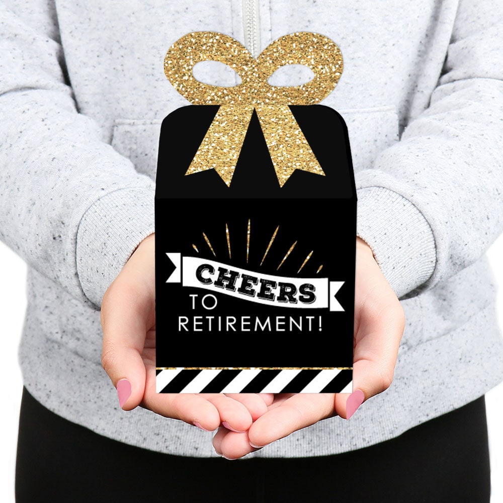 Happy Retirement - Square Favor Gift Boxes - Retirement Party Bow Boxes ...