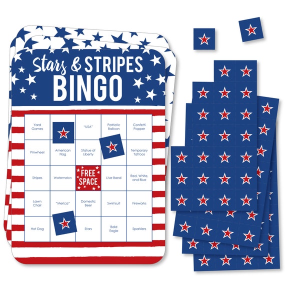 Stars and Stripes - Bar Bingo Cards and Markers - Patriotic Party ...