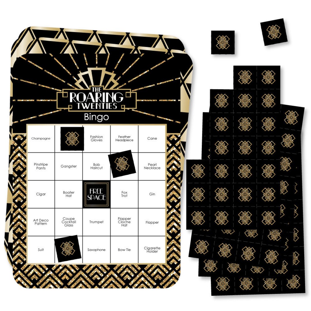 Roaring 20’s - Bar Bingo Cards and Markers - 1920s Art Deco Jazz Party ...