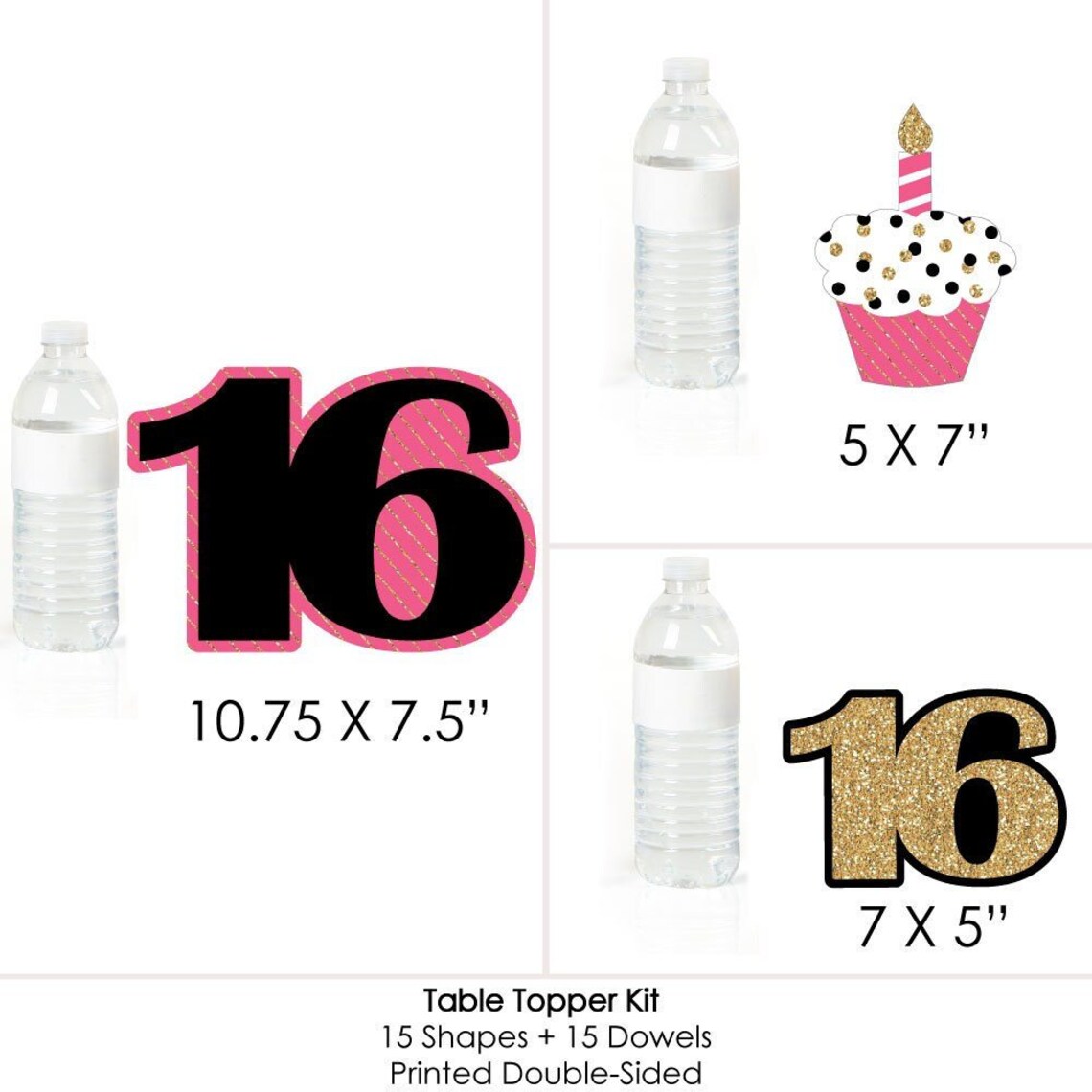 Chic 16th Birthday Centerpiece Sticks Pink Black and Gold - Etsy