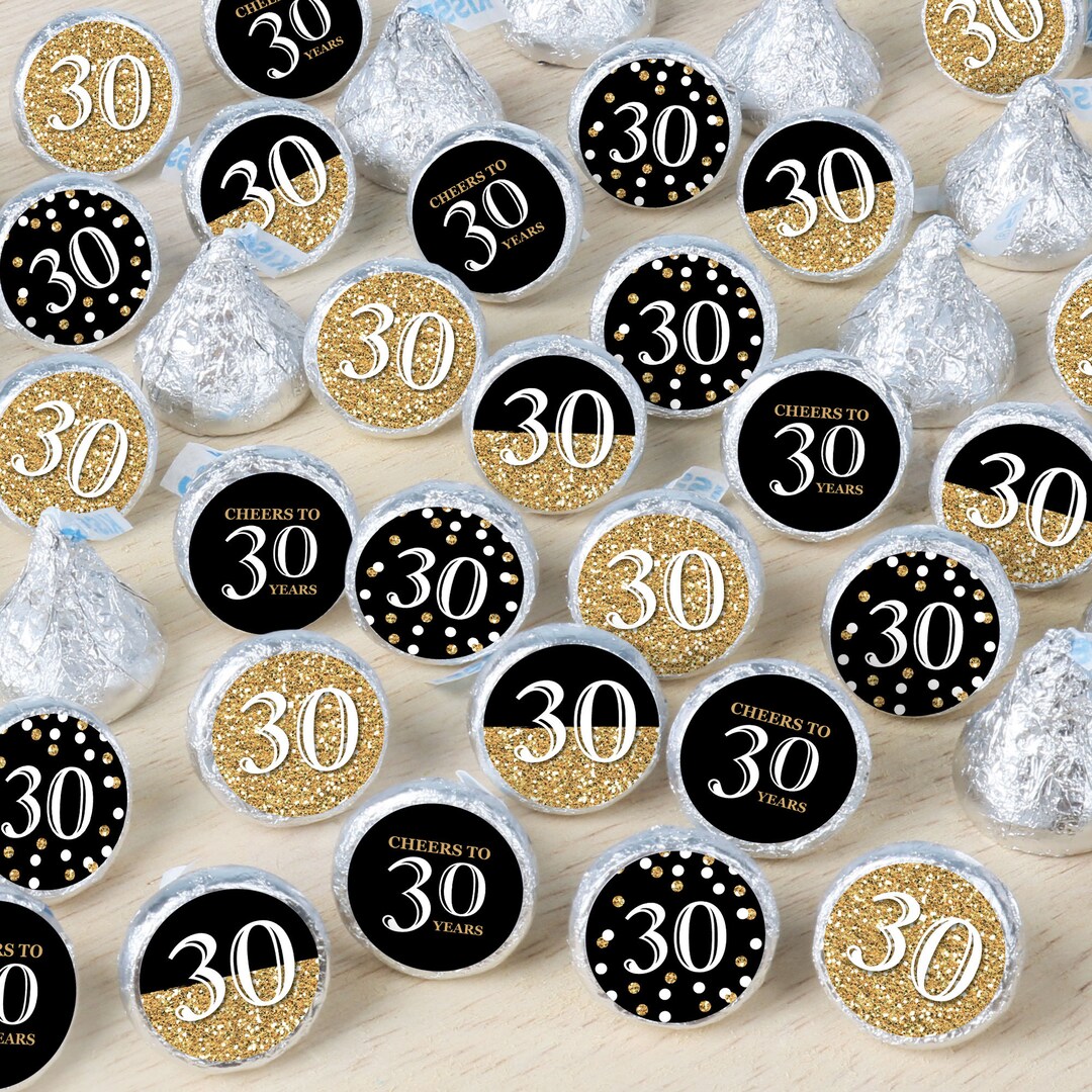 Adult 30th Birthday - Gold - Birthday Party Small Round Candy Stickers ...