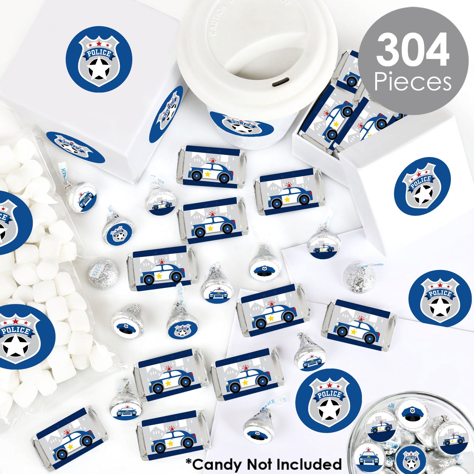 Calling All Units - Police - Mini Candy Bar Wrappers, Round Candy ...