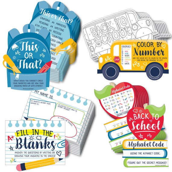Back to School - 4 First Day of School Classroom Games - 10 Cards Each ...