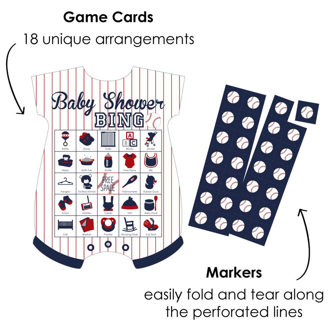 Batter up - Baseball - Picture Bingo Cards and Markers - Baby Shower ...