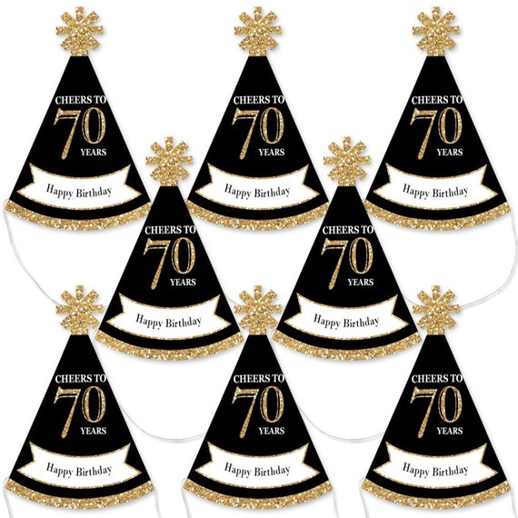 Adult 70th Birthday - Gold - Mini Cone Birthday Party Hats - Small ...
