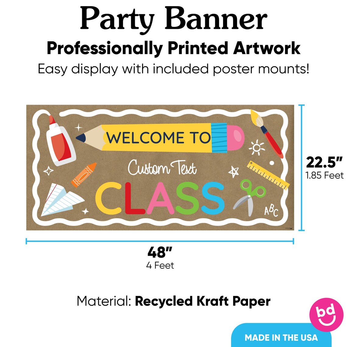Personalized School Supplies Kraft Paper Banner, Custom Teacher Name ...