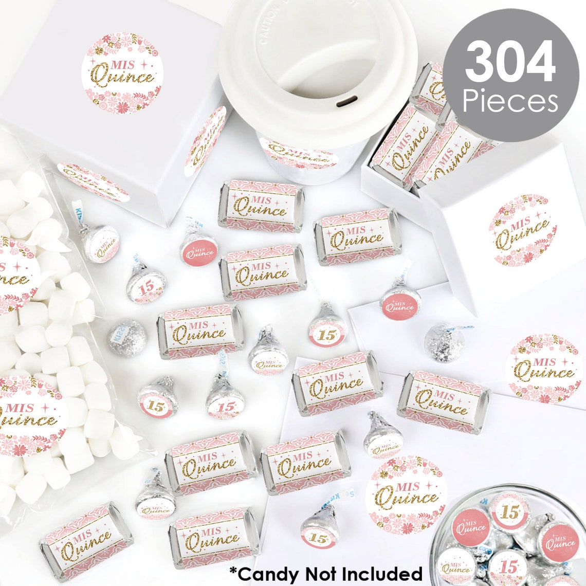 Mis Quince Anos - Mini Candy Bar Wrappers, Round Candy Stickers and ...