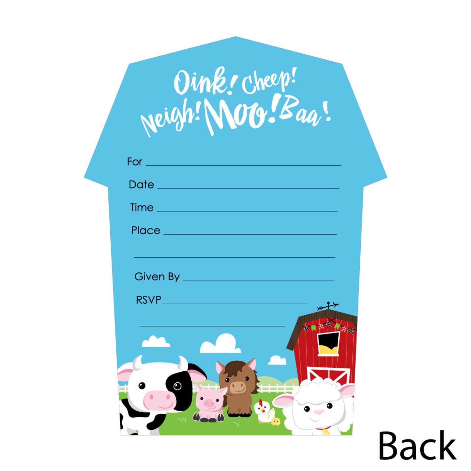 Farm Animals Shaped Fill-in Invitations Barnyard Shaped - Etsy