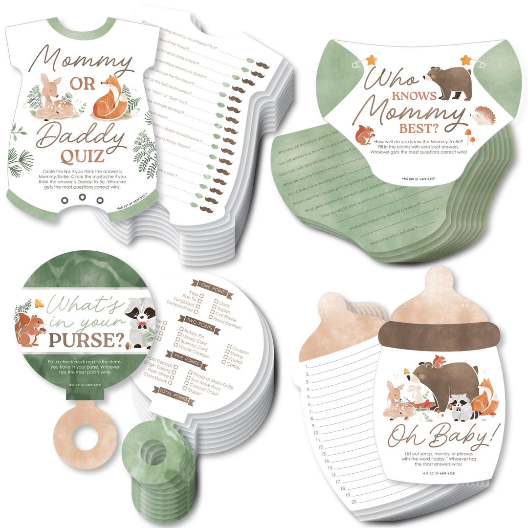Woodland Animals Baby Shower Game Bundle Pack, 4 Different Party ...