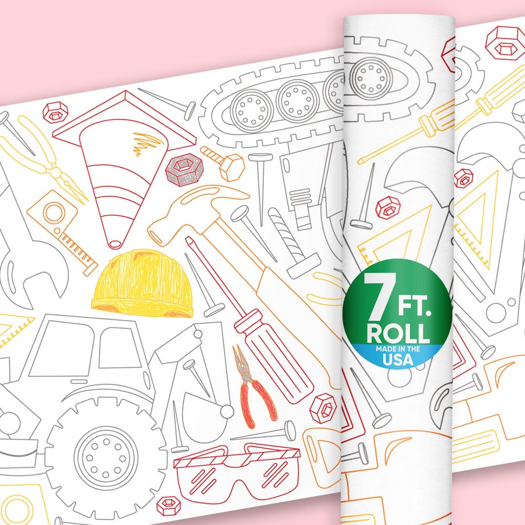 Dig It Construction Truck Coloring Table Runner, 7ft Long Construction ...
