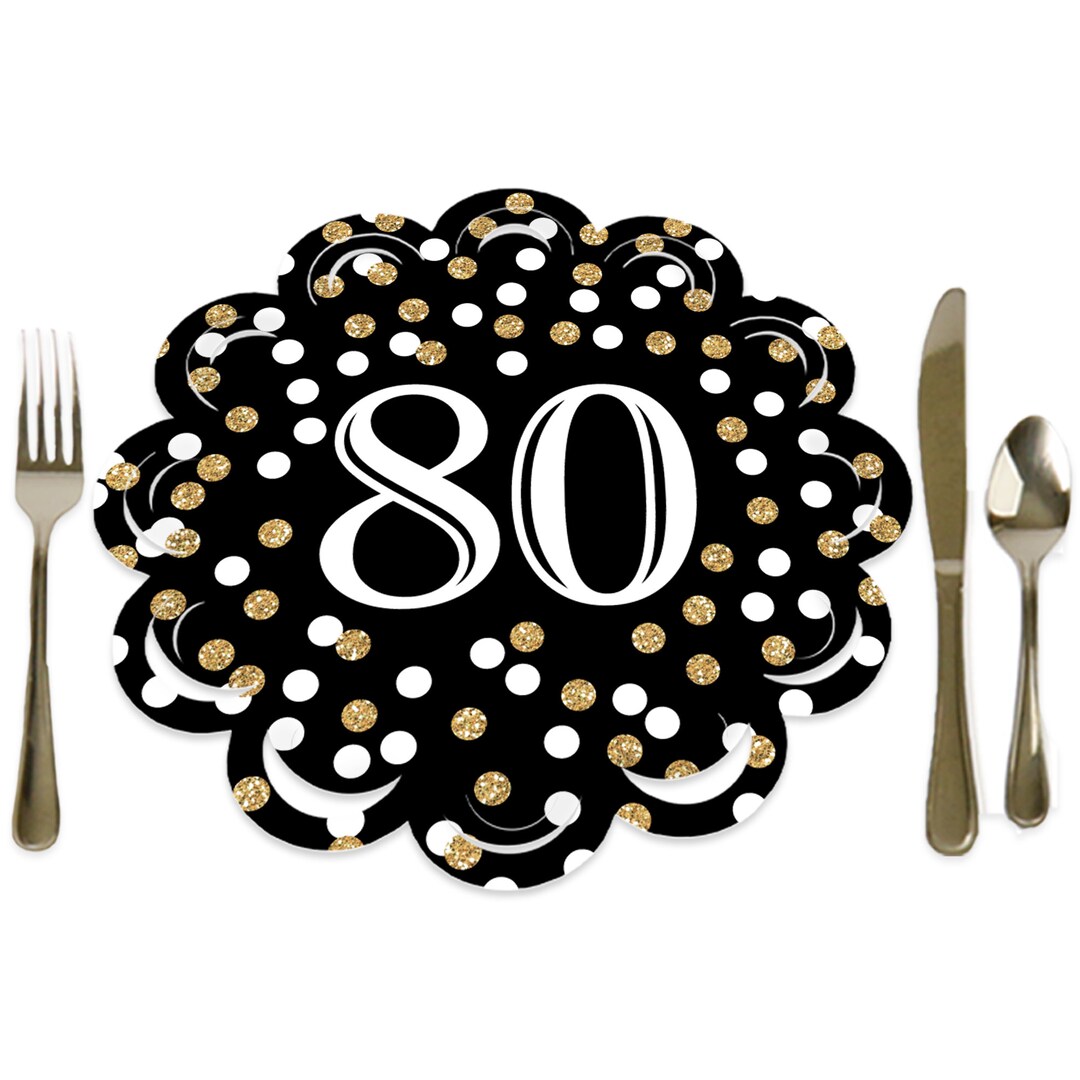 Adult 80th Birthday - Gold - Birthday Party Round Table Decorations ...