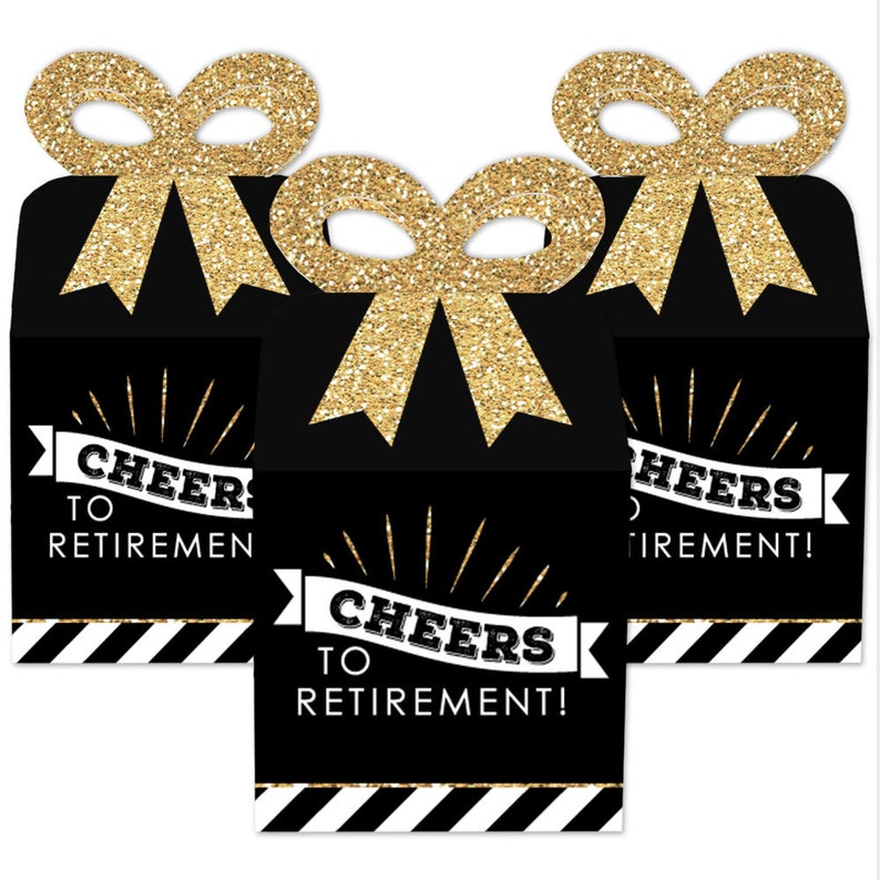 Happy Retirement - Square Favor Gift Boxes - Retirement Party Bow Boxes ...