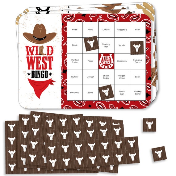 Western Hoedown - Bar Bingo Cards and Markers - Wild West Cowboy Party ...