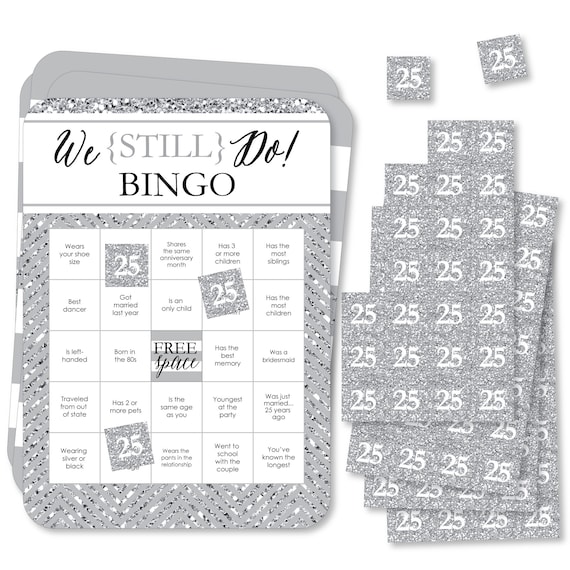 We Still Do - 25th Wedding Anniversary - Find the Guest Bingo Cards and ...