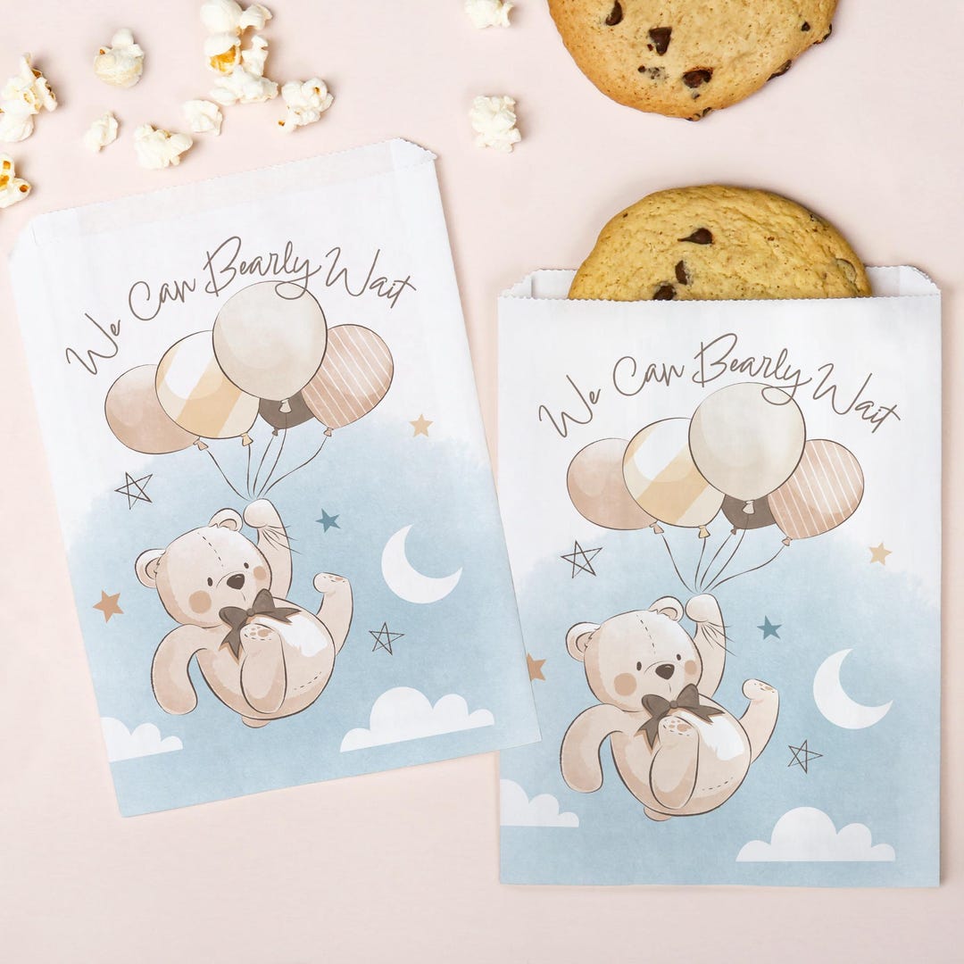 We Can Bearly Wait Paper Treat Bags, Teddy Bear Baby Shower Candy Bags ...