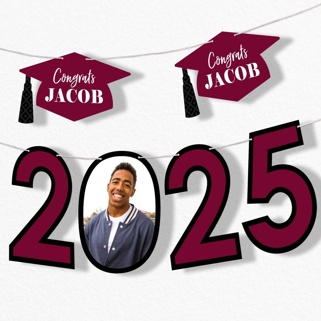 Maroon 2025 Personalized Graduation Banner With Custom Photo and Name ...