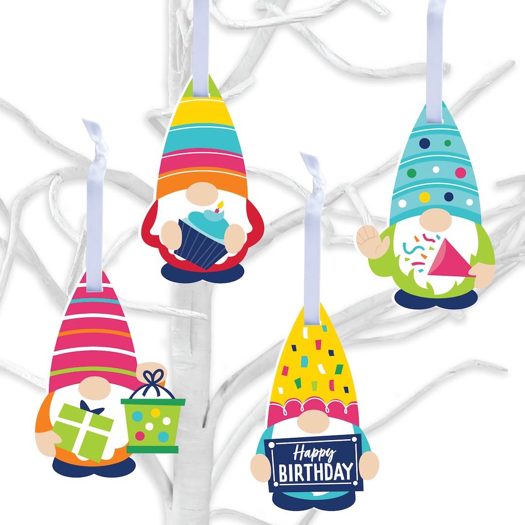 Gnome Birthday - Happy Birthday Decorations - Tree Ornaments - Set of ...