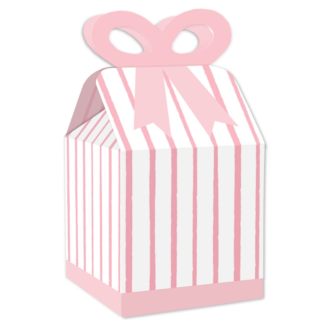 Pink Stripes - Square Favor Gift Boxes - Simple Party Bow Boxes - Set ...