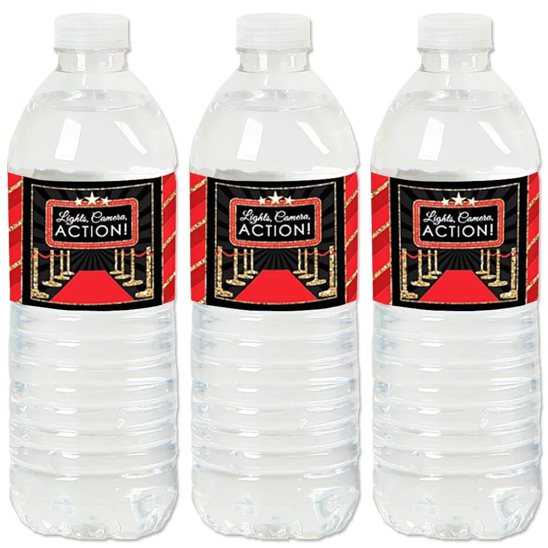 Red Carpet Hollywood - Water Bottle Sticker Labels - Movie Night Party ...