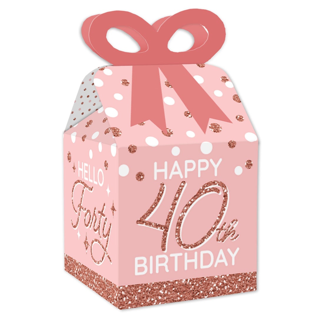 40th Pink Rose Gold Birthday - Square Favor Gift Boxes - Happy Birthday ...