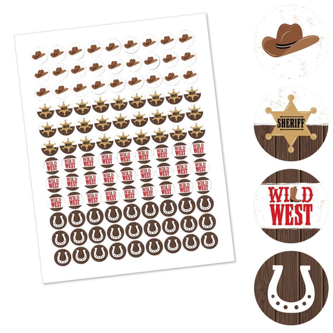 Western Hoedown Wild West Cowboy Party Round Candy Sticker - Etsy