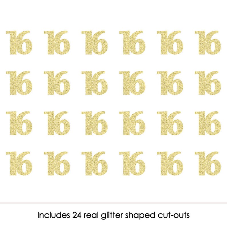 Gold Glitter 16 - No-mess Real Gold Glitter Cut-out Numbers - 16th ...