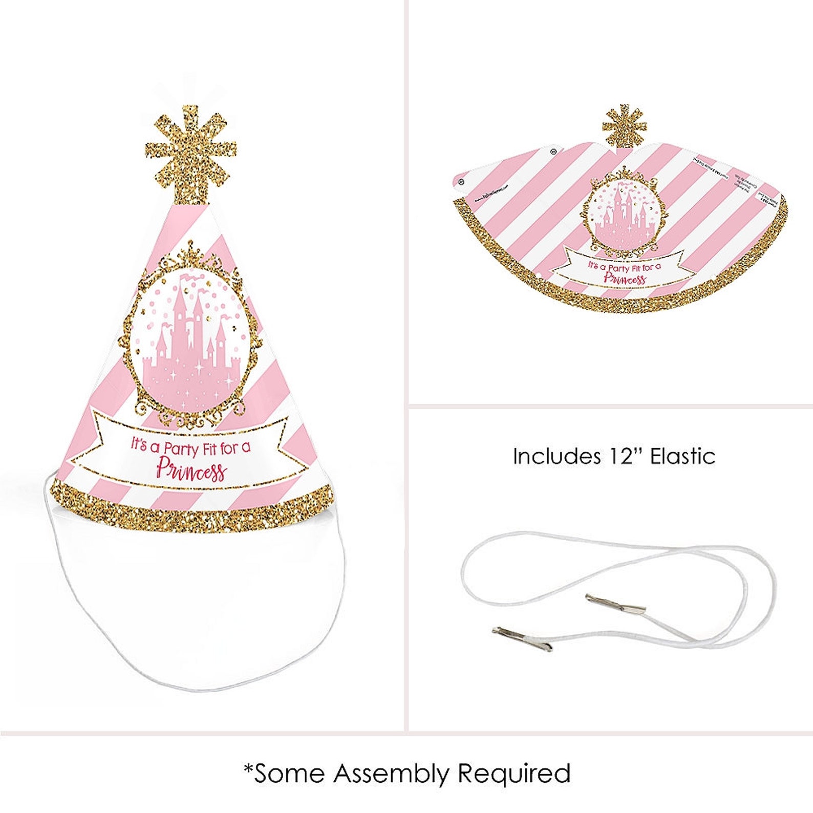 Little Princess Crown - Mini Cone Pink and Gold Princess Baby Shower or ...