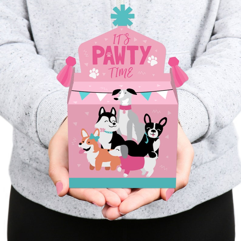 Pawty Like a Puppy Girl Treat Box Party Favors Pink Dog | Etsy