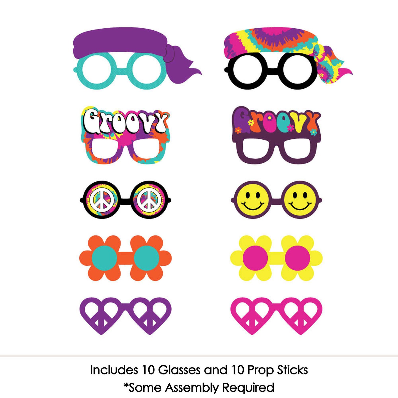 60's Hippie - Photo Booth Accessories - Fun Selfie 1960's Groovy Decade ...