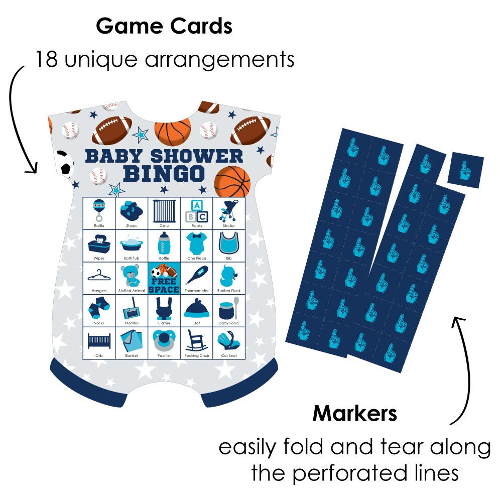 Go, Fight, Win - Sports - Picture Bingo Cards and Markers - Baby Shower ...