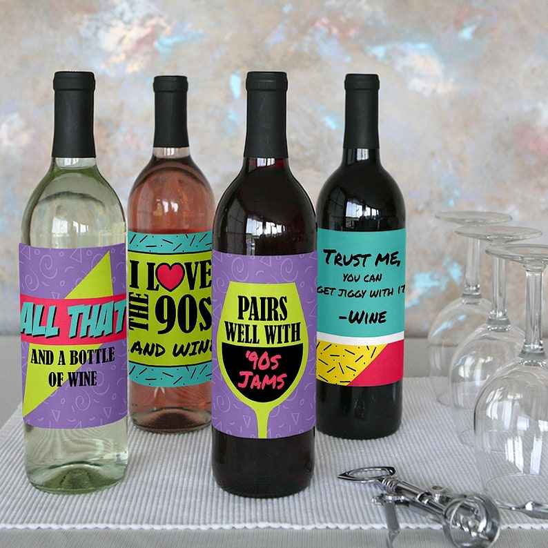 90's Throwback 1990s Party Wine Bottle Labels Totally - Etsy
